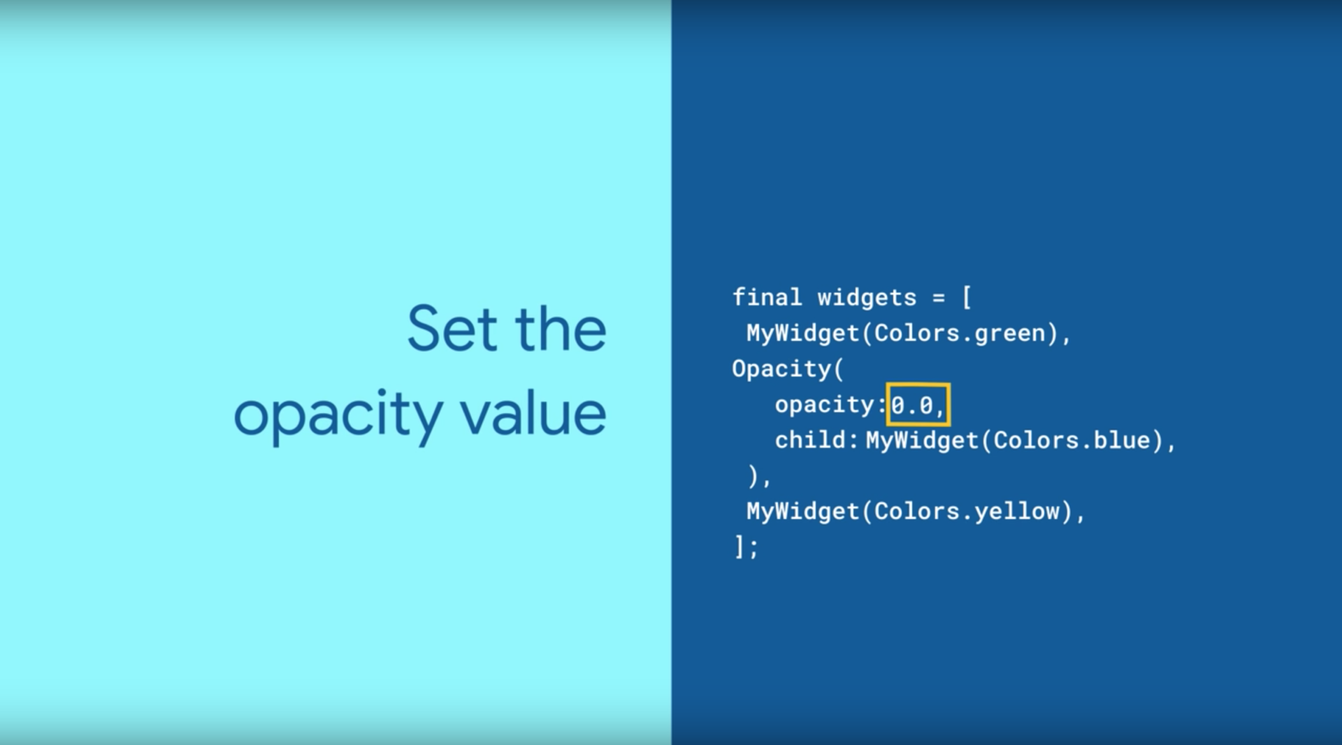 【Flutter】Opacityの基本とサンプルコード